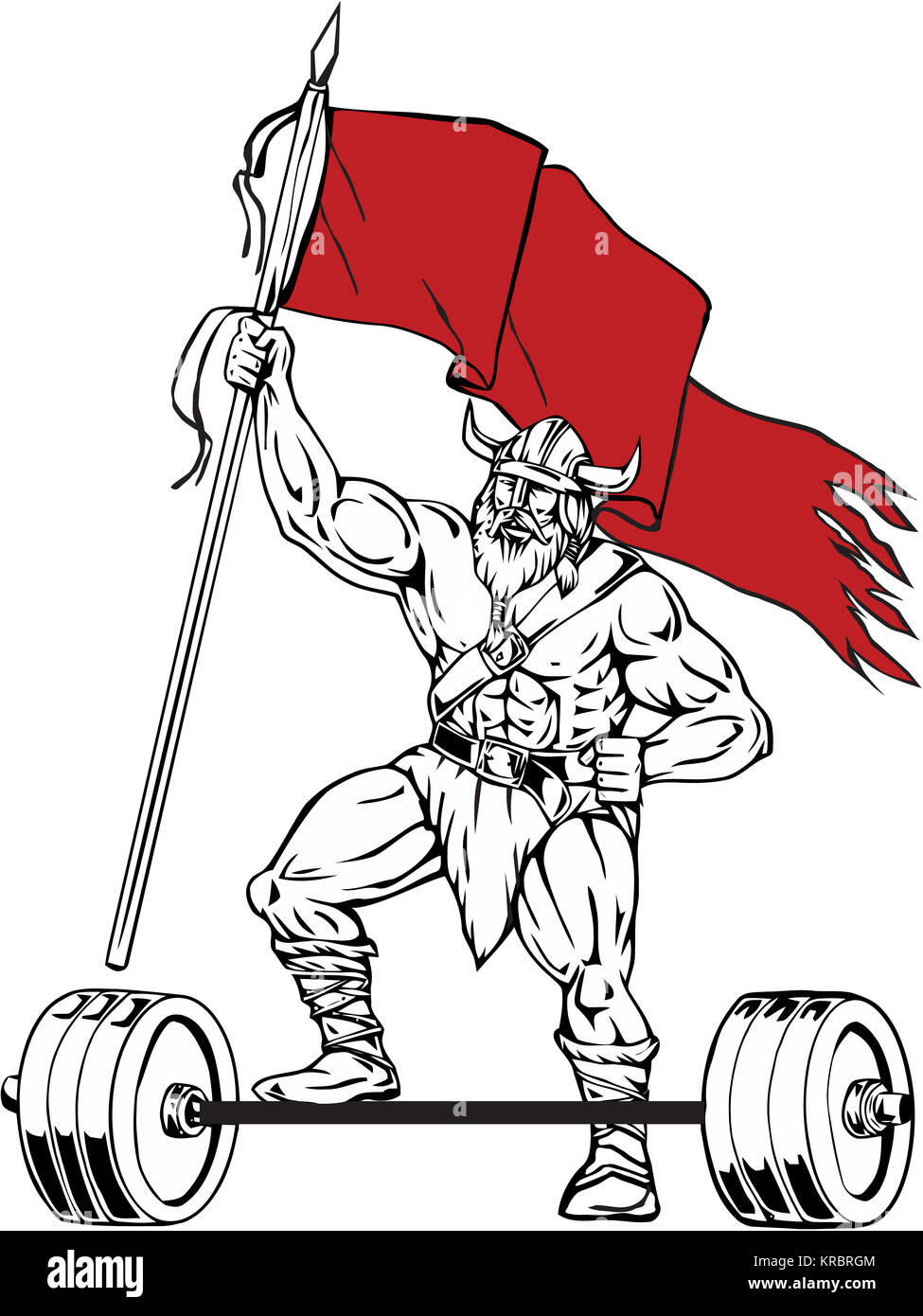 Viking Warrior Barbell Waving Flag Retro Stock Photo - Alamy
