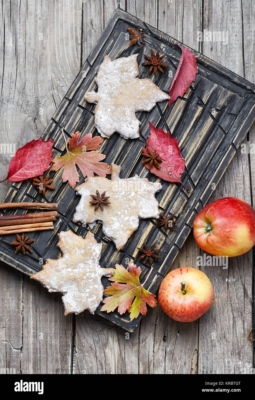 Pastries like cookies maple leaf and autumn apples Stock Photo - Alamy