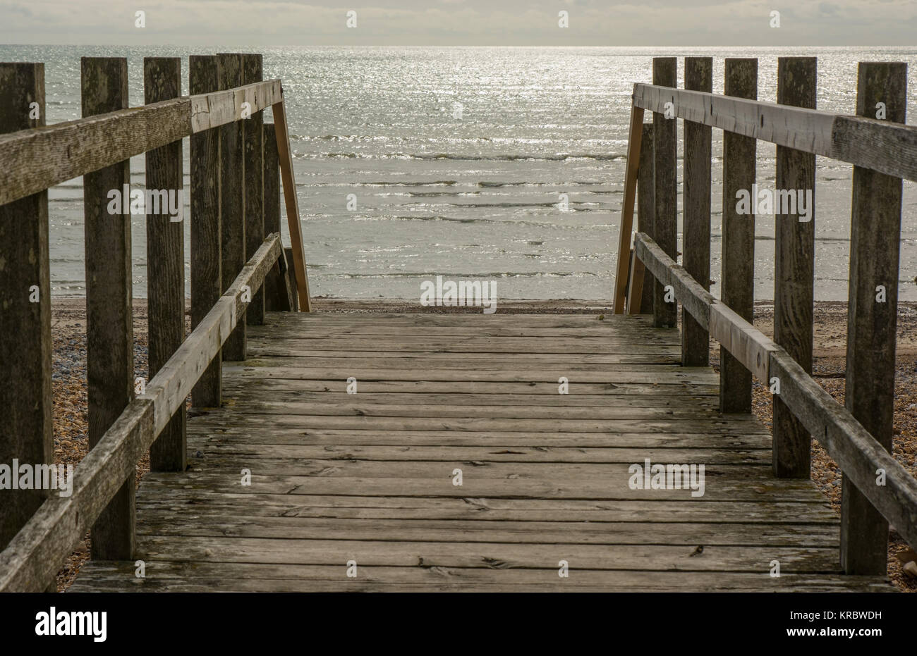 Boarded walkway onto shingle beach at Goring in Worthing, West Sussex ...