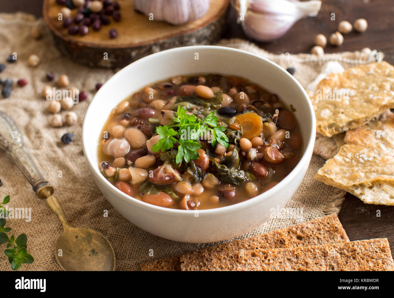 Cooked legumes and vegetables in a bowl Stock Photo - Alamy