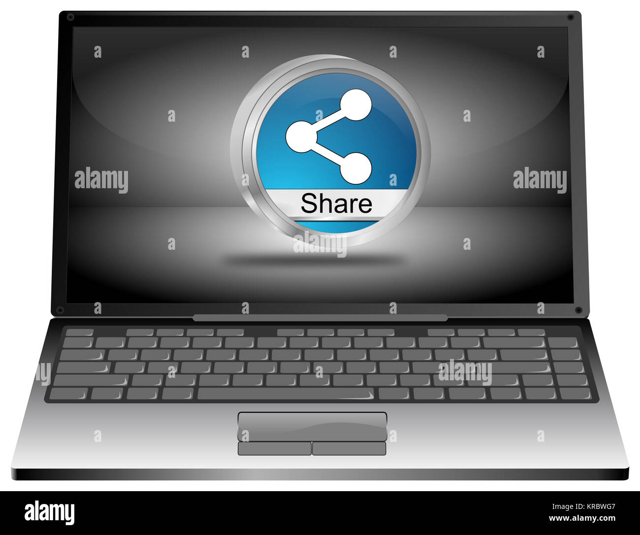 Laptop computer with Share Button - 3D illustration Stock Photo - Alamy