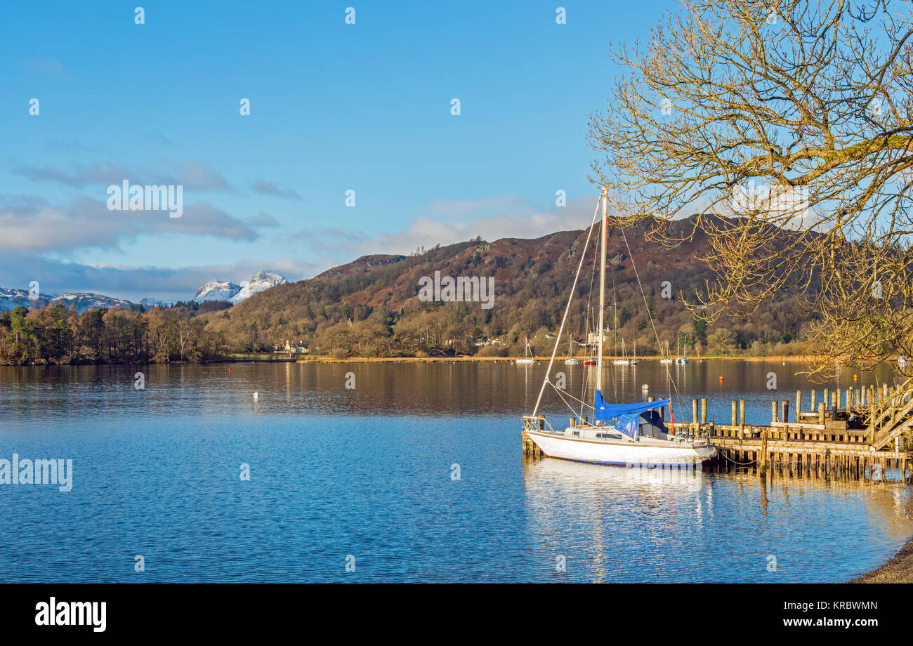 View from Waterhead towards the Langdale Pikes Stock Photo - Alamy