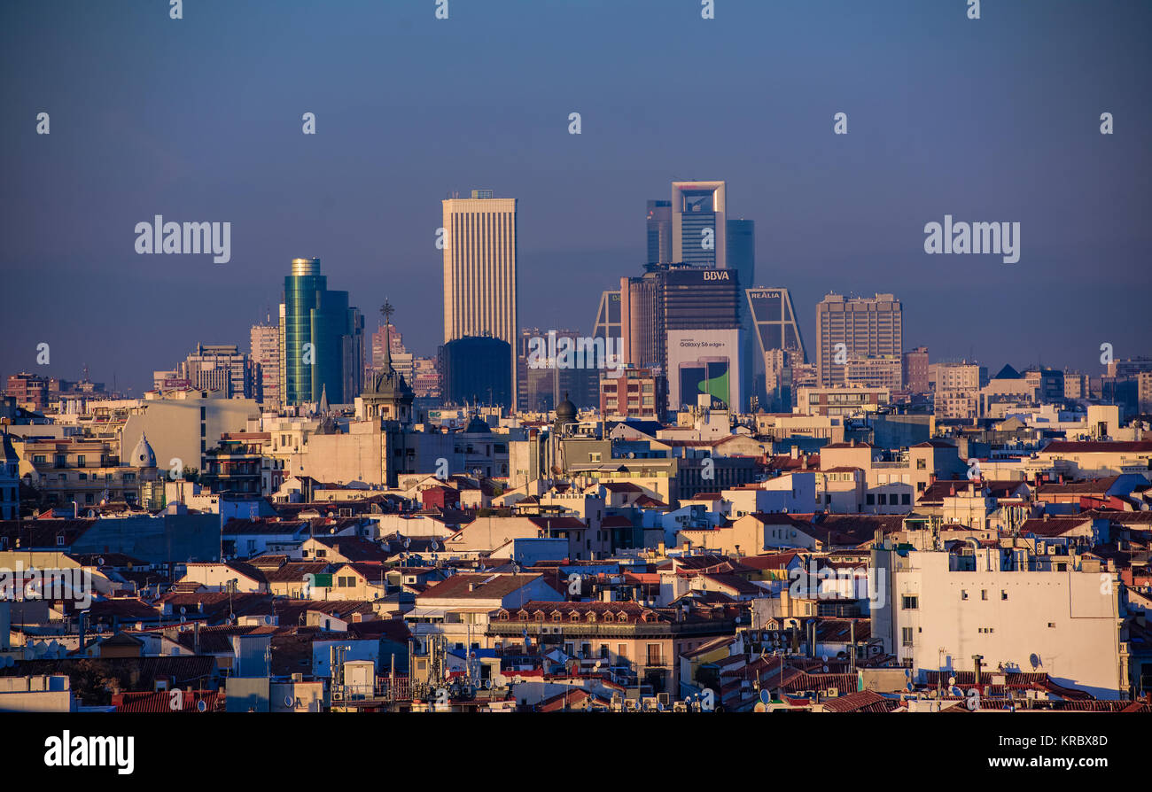 Madrid, Spain - December 21, 2015: Madrid skyline at sunset Stock Photo ...