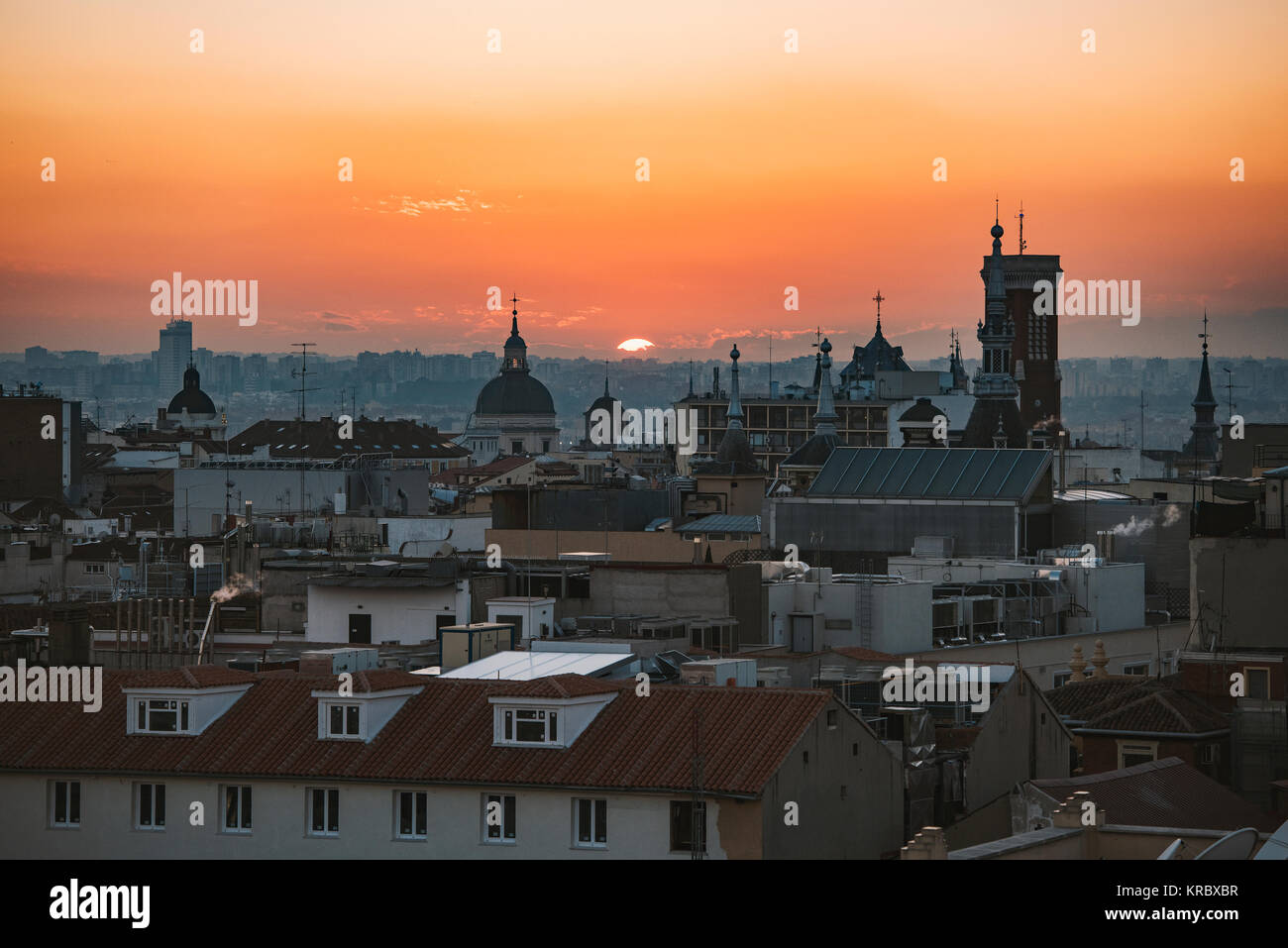 Panoramic aerial view of Madrid, Spain at sunset Stock Photo - Alamy