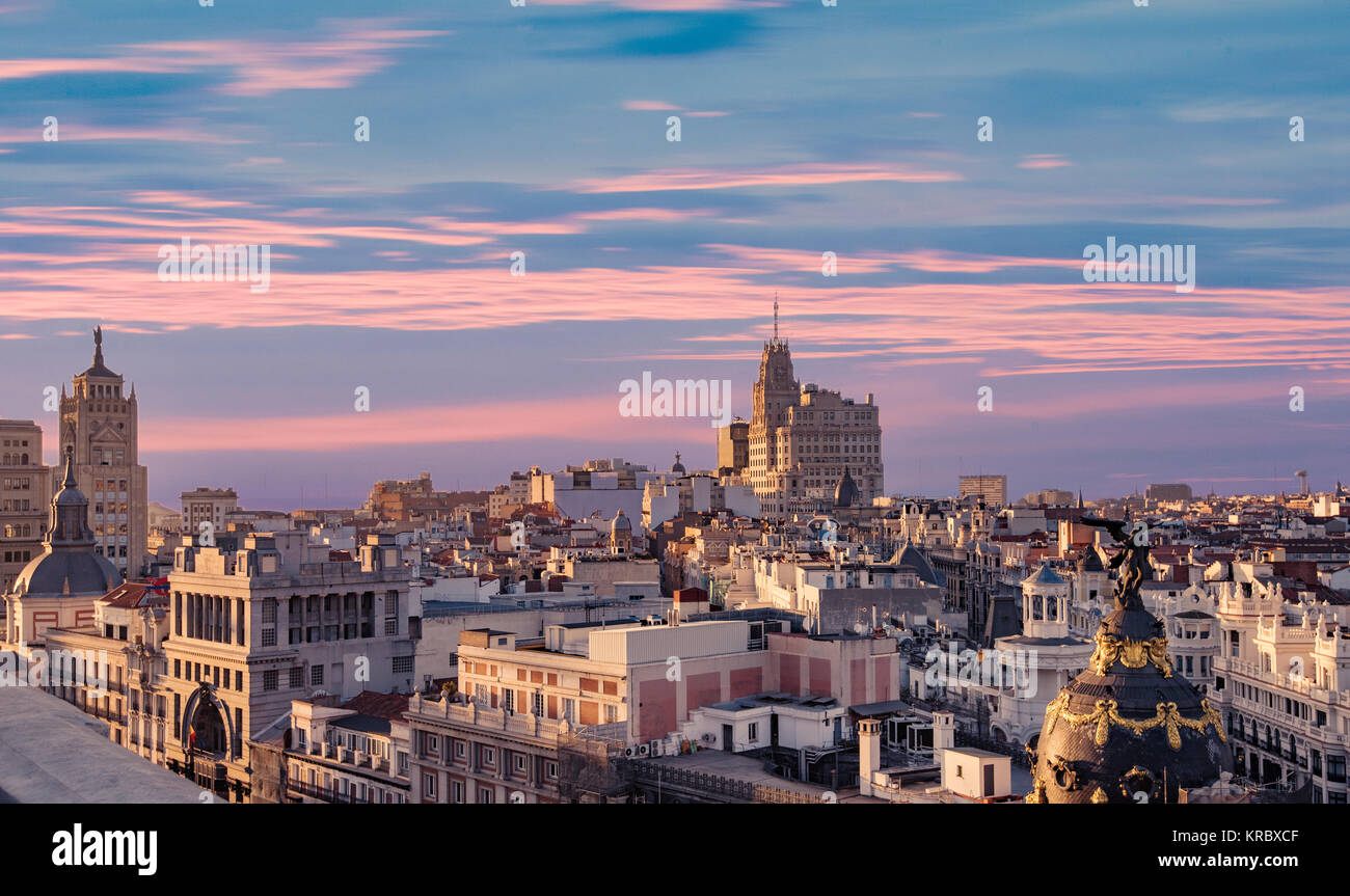 Panoramic aerial view of Madrid, Spain at sunset Stock Photo - Alamy