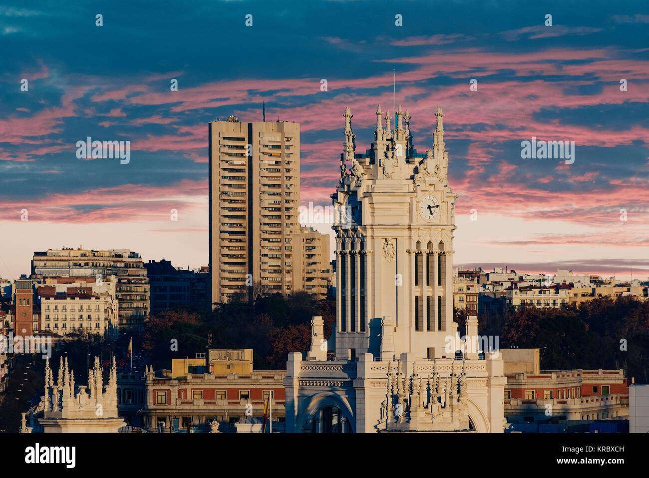 Panoramic aerial view of Madrid, Spain at sunset Stock Photo - Alamy