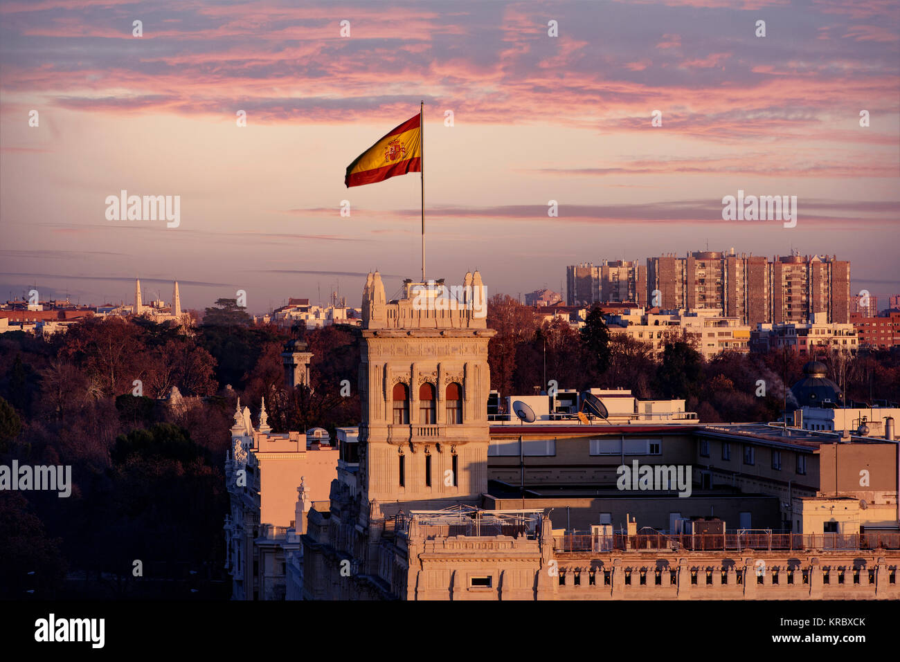 Panoramic aerial view of Madrid, Spain at sunset Stock Photo - Alamy