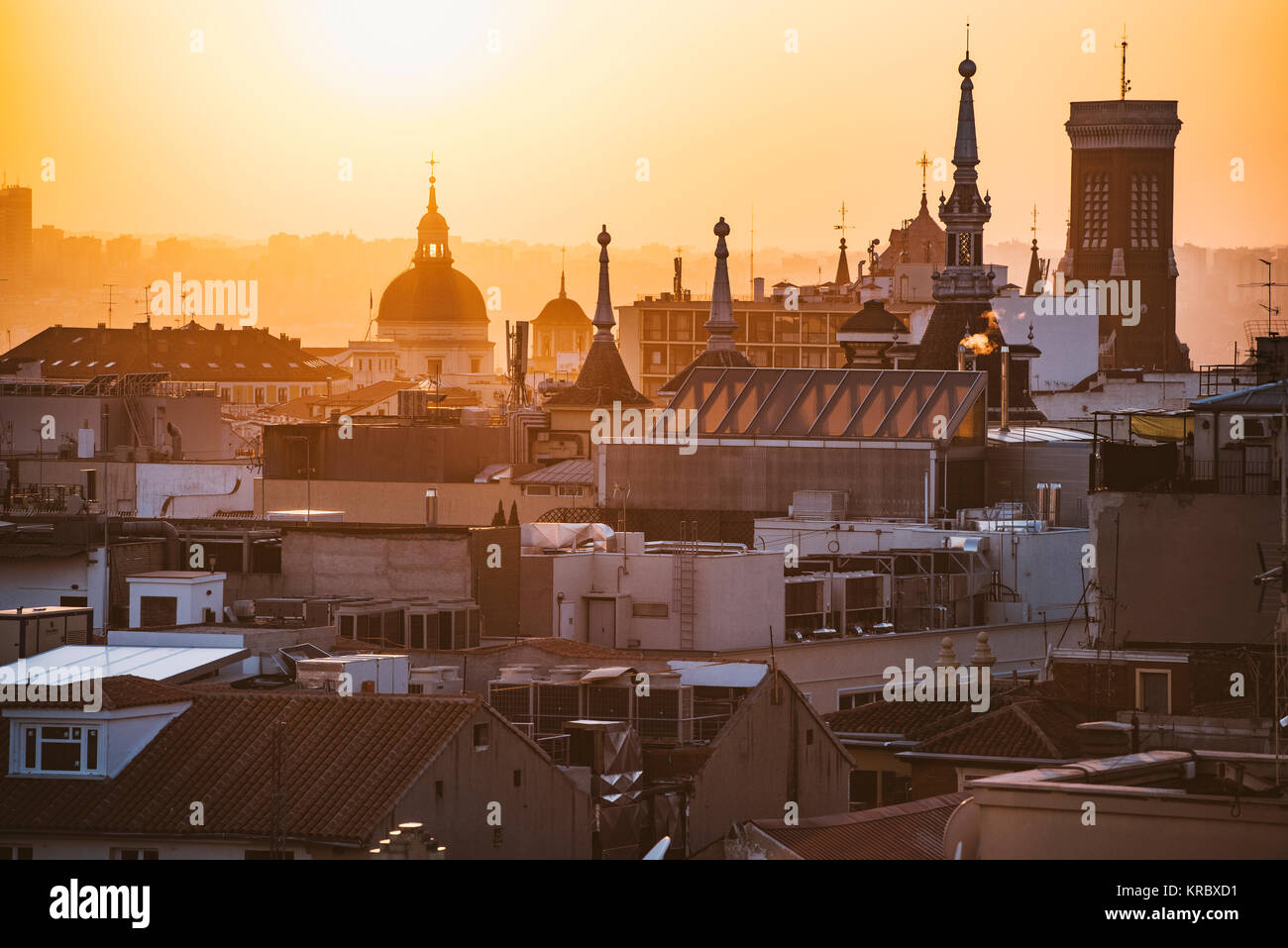 Panoramic aerial view of Madrid, Spain at sunset Stock Photo - Alamy