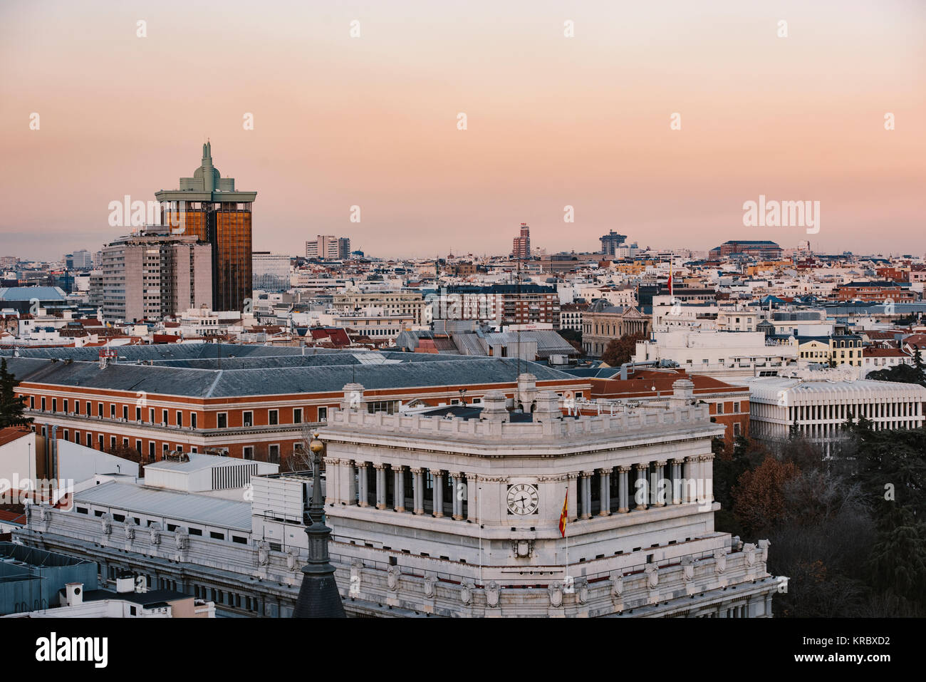 Panoramic aerial view of Madrid, Spain at sunset Stock Photo - Alamy