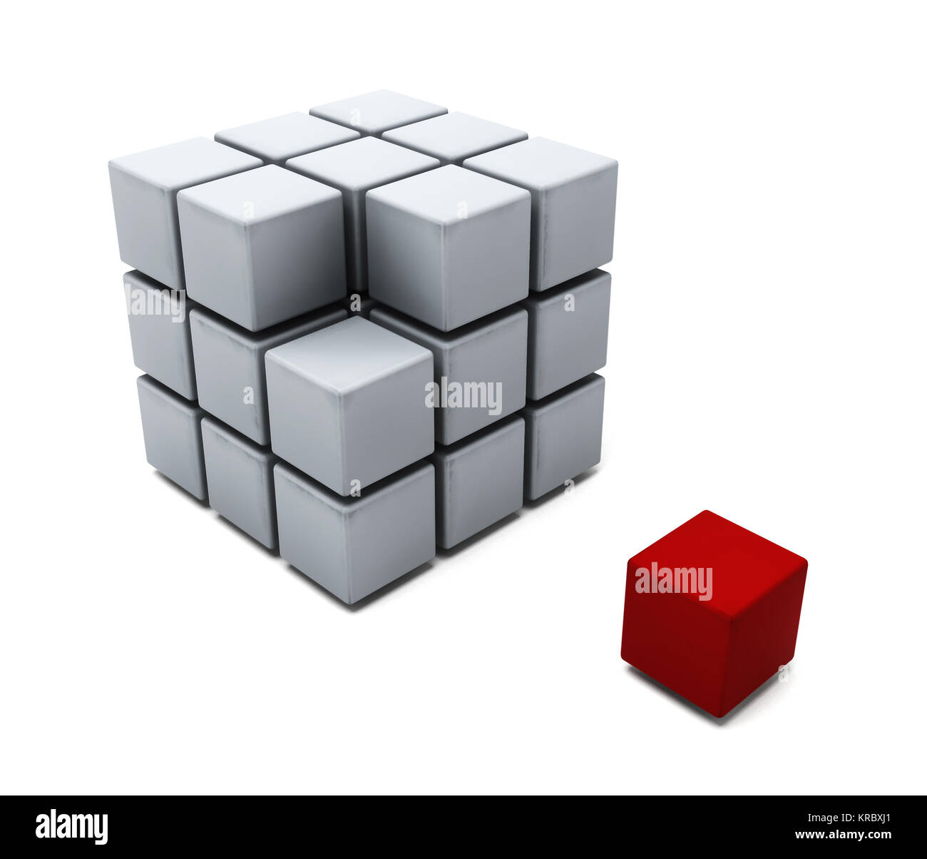 3D render of a cube of blocks with one red block standing out Stock ...