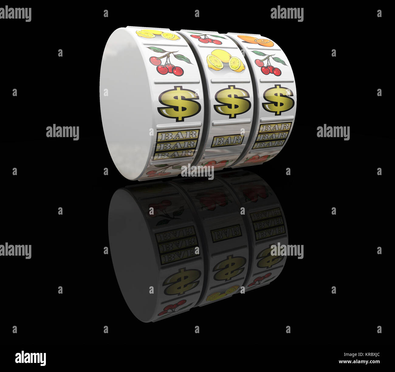 3D render of fruit machine reels showing jackpot win Stock Photo - Alamy