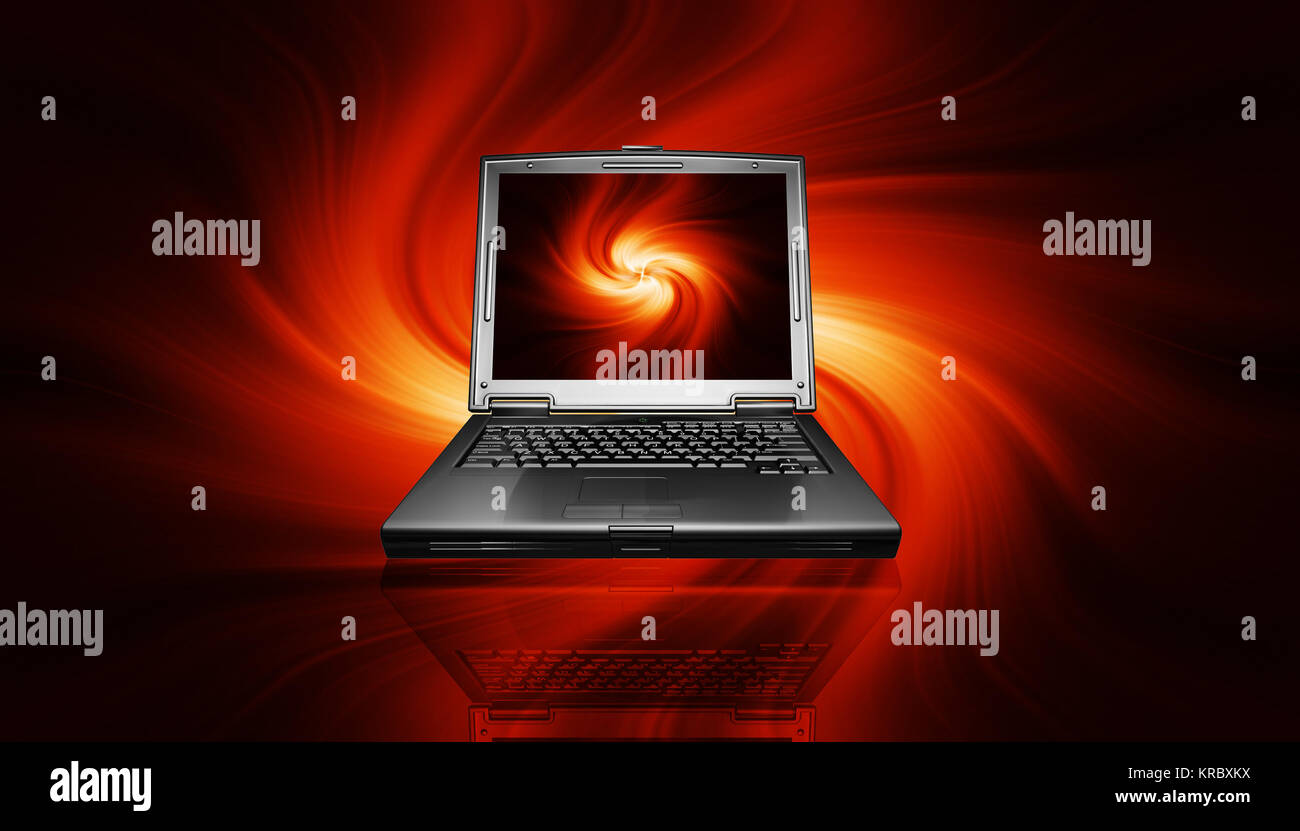 3D render of a laptop on a fiery background Stock Photo - Alamy