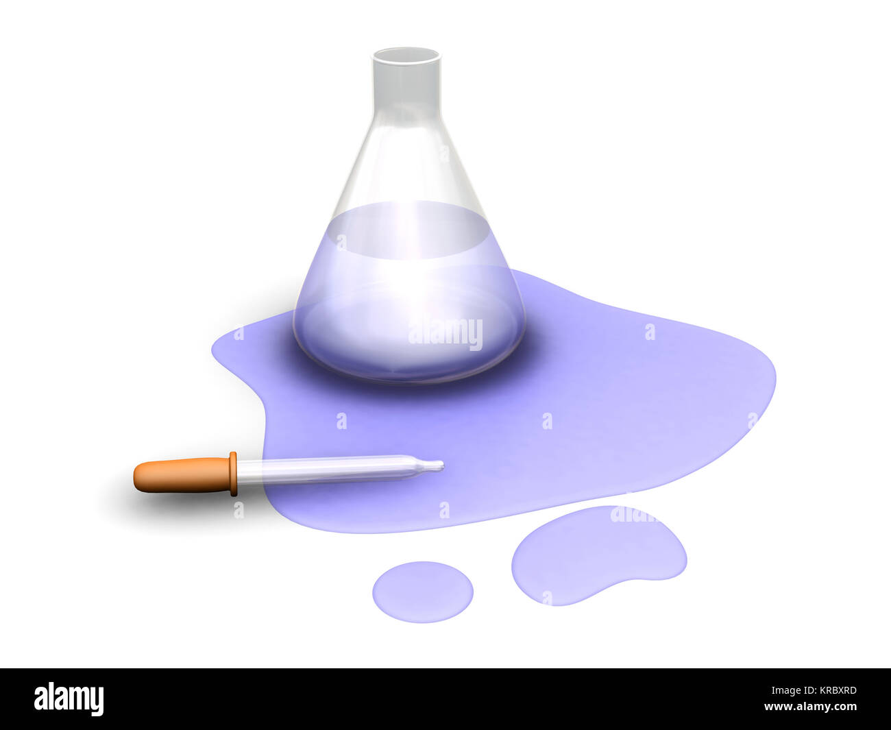 3D render of flask, pipette and spilled liquid Stock Photo - Alamy