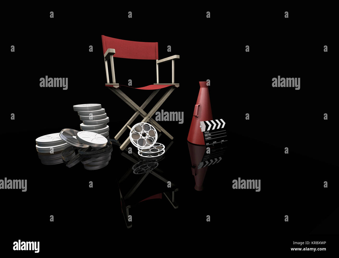 3D render of movie items on black background Stock Photo - Alamy