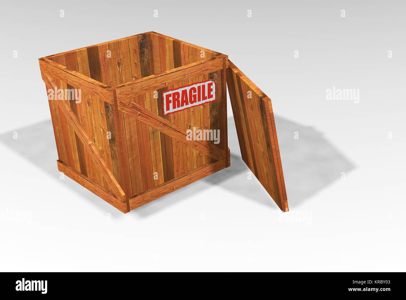 Open wooden crate with fragile sticker Stock Photo - Alamy