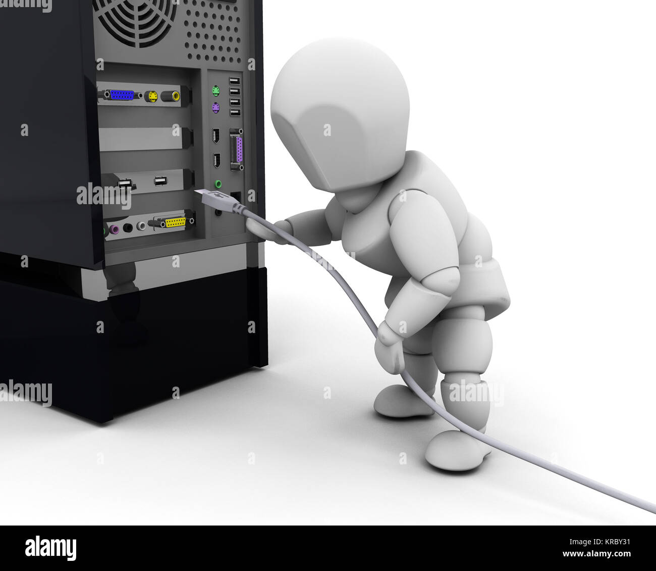 3D render of a person plugging in a computer cable Stock Photo - Alamy