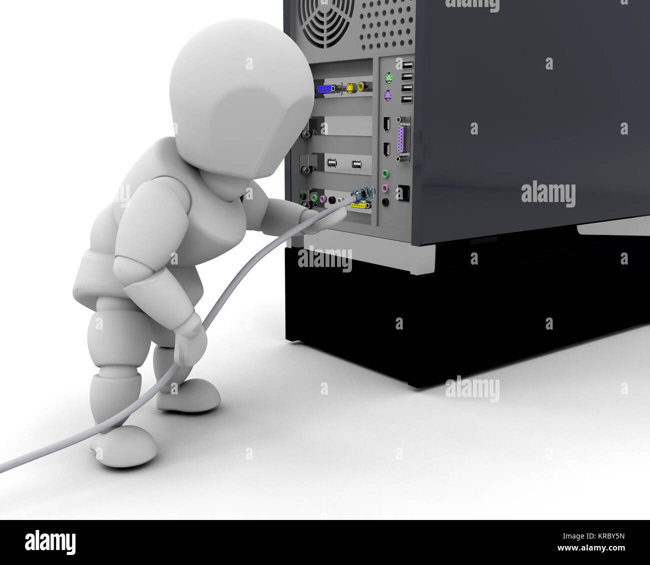 3D render of someone plugging in a cable in a computer Stock Photo - Alamy