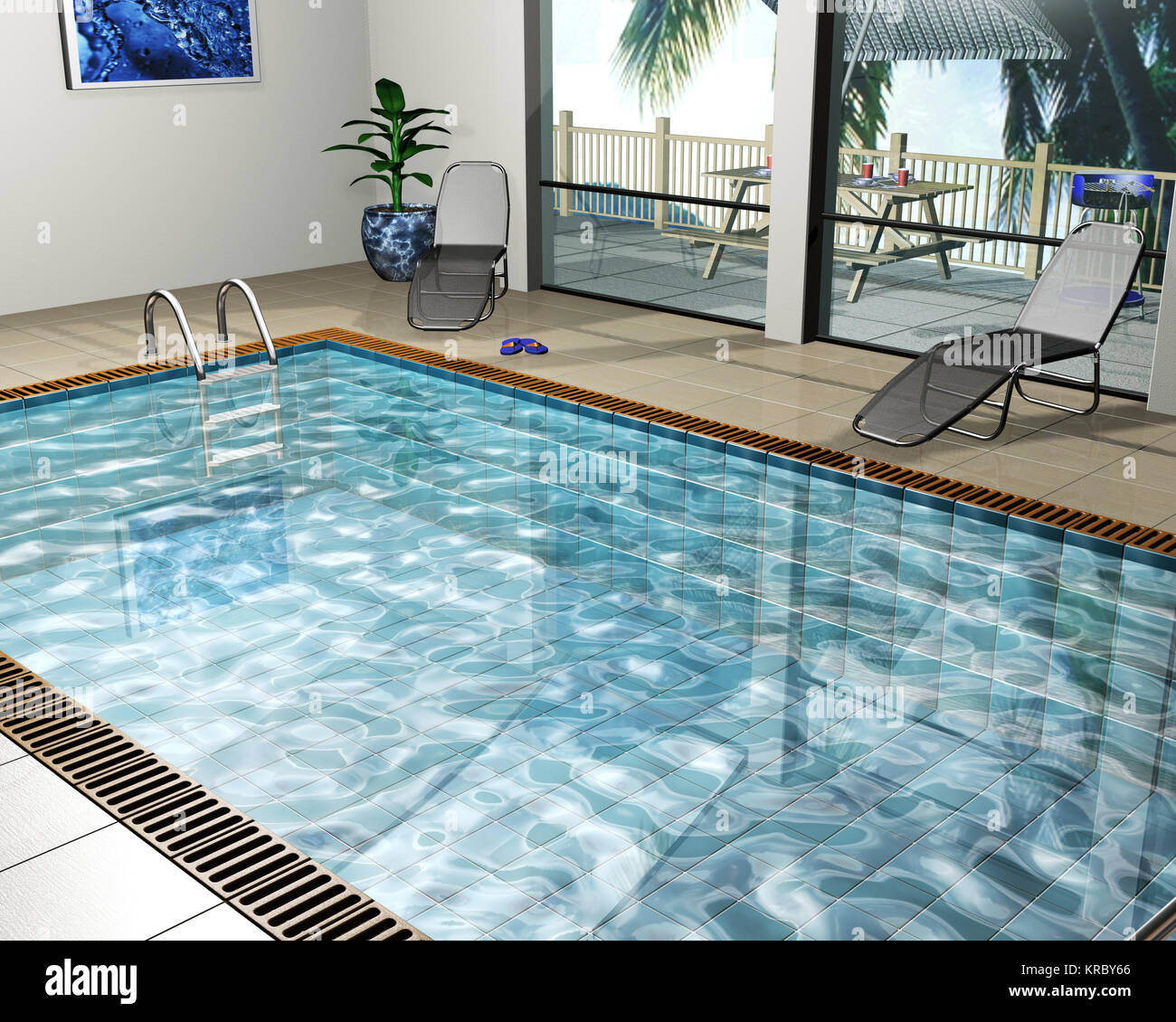 3D render of an interior of a pool house Stock Photo - Alamy