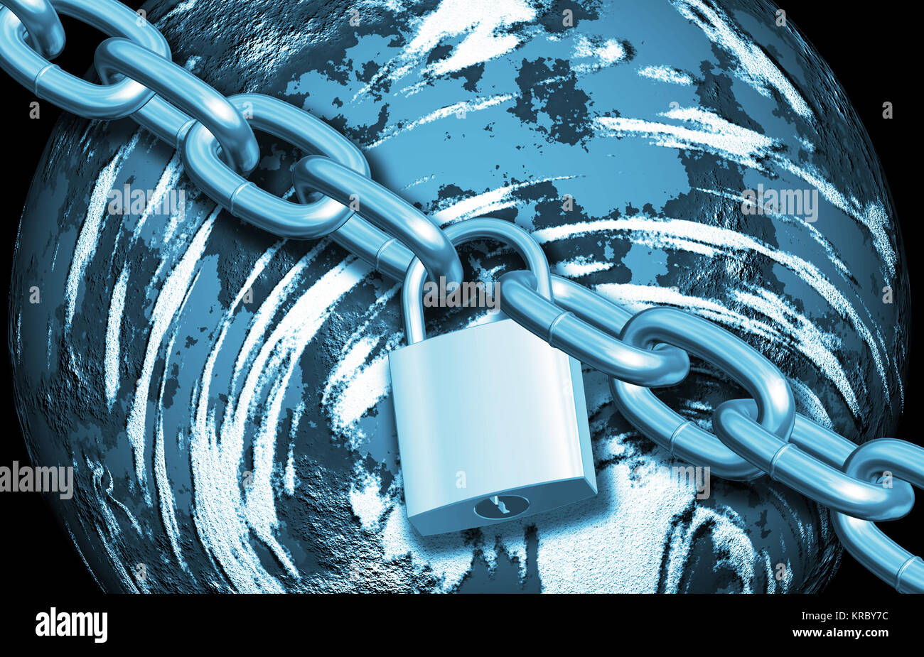 3D render of padlock and chain around the Earth Stock Photo - Alamy