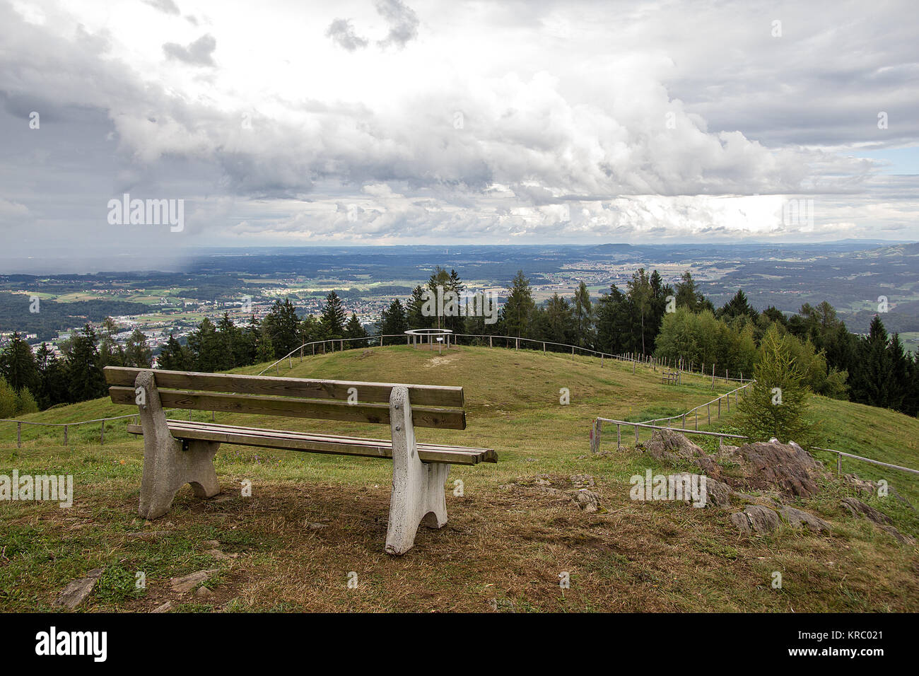 bench on a hill with foresight Stock Photo - Alamy