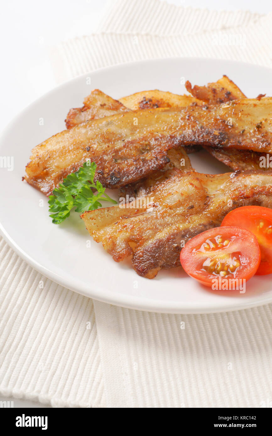 Pan fried side pork bacon Stock Photo - Alamy