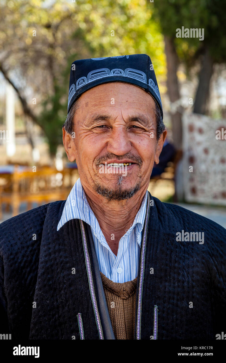 Smiling Uzbek Man In Traditional Costume, Bukhara, Uzbekistan Stock ...