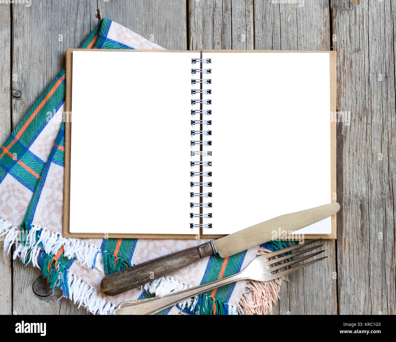 Blank cooking recipe book on wooden table Stock Photo - Alamy