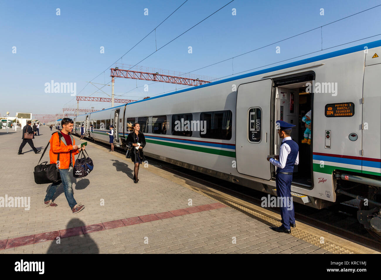 The Afrosiyob High Speed Train Waiting At The Train Station, Bukhara ...