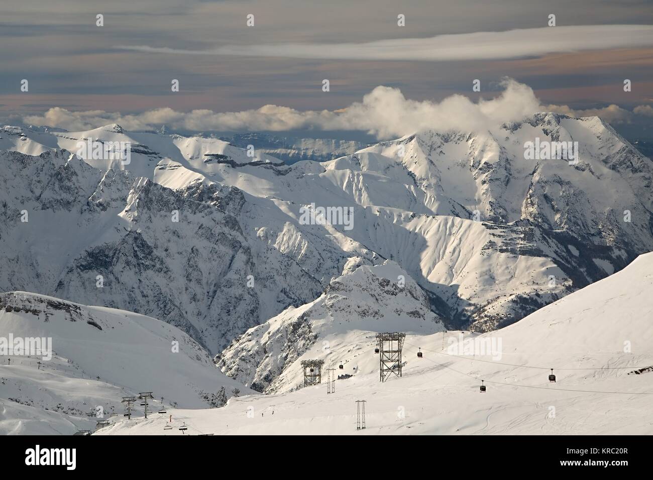 Skiing slopes, majestic Alpine landscape Stock Photo - Alamy