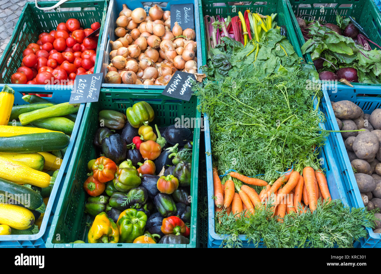 colorful selection of different vegetables on a market Stock Photo - Alamy