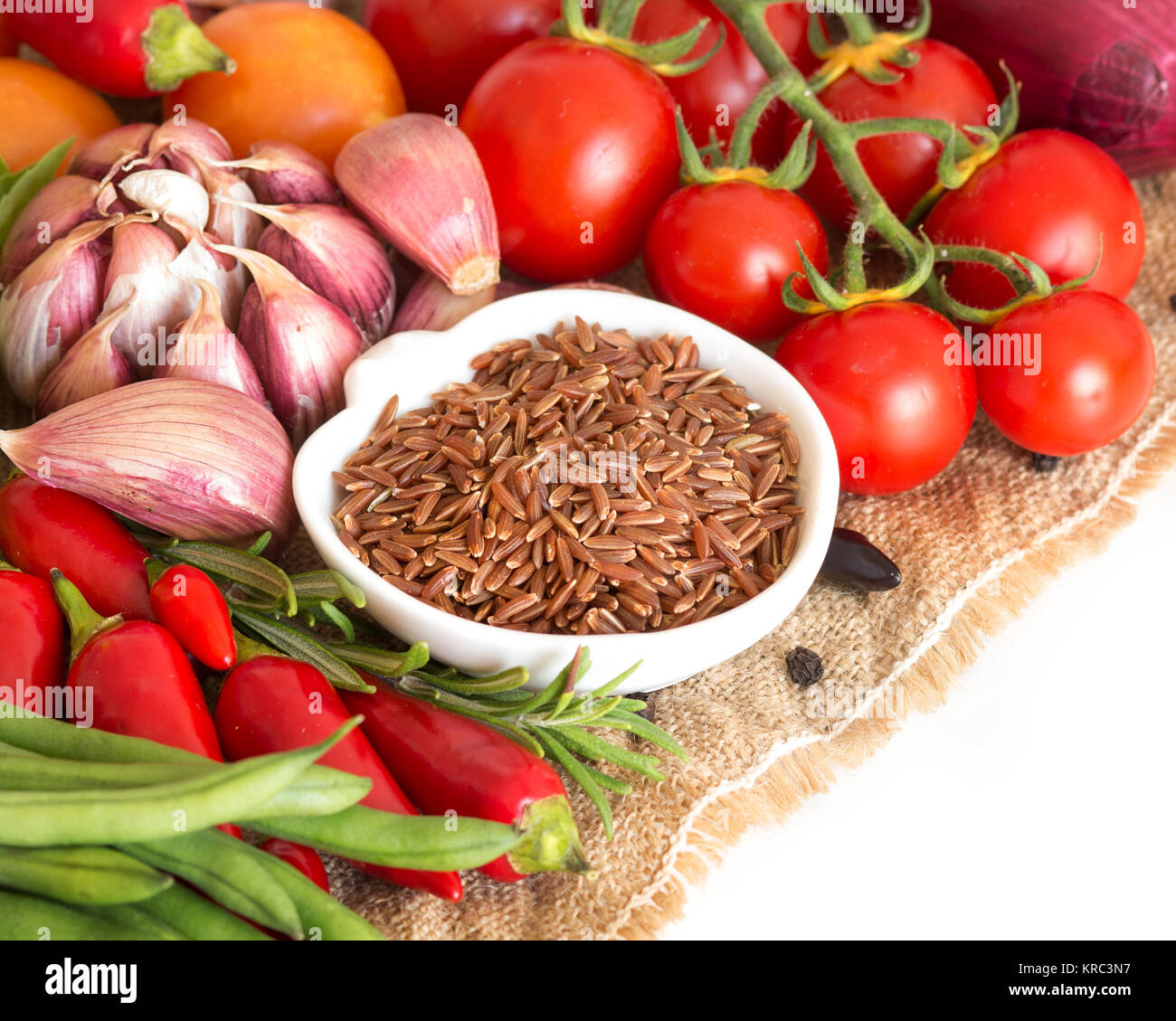 Red organic rice and vegetables Stock Photo - Alamy