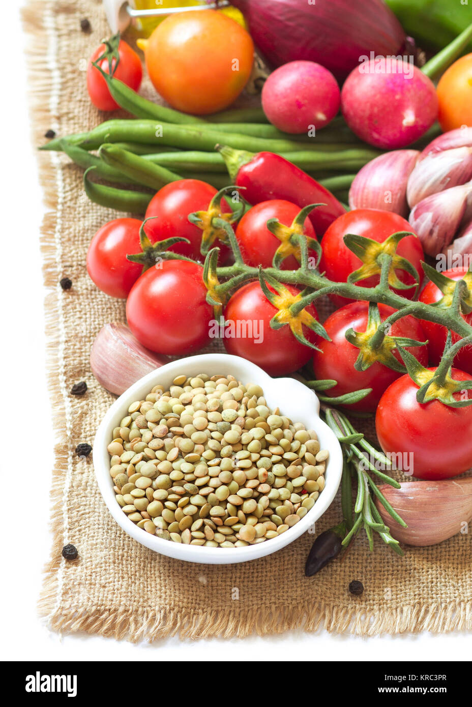 Green lentils and vegetables Stock Photo - Alamy