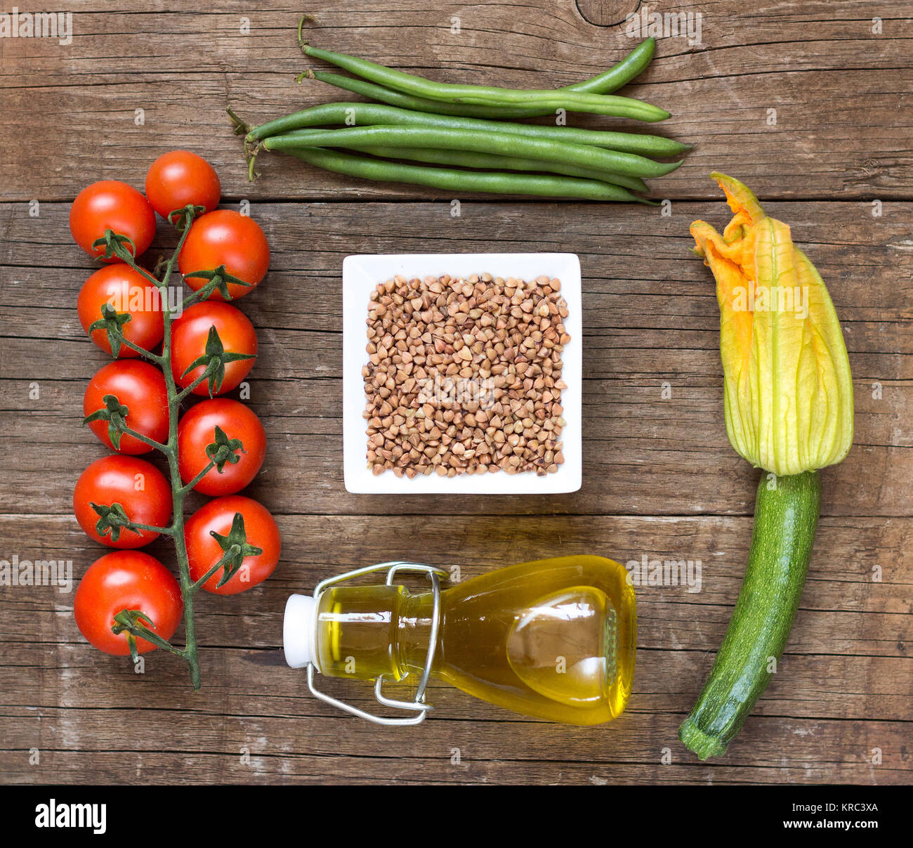 Raw Organic buckwheat and vegetables Stock Photo - Alamy