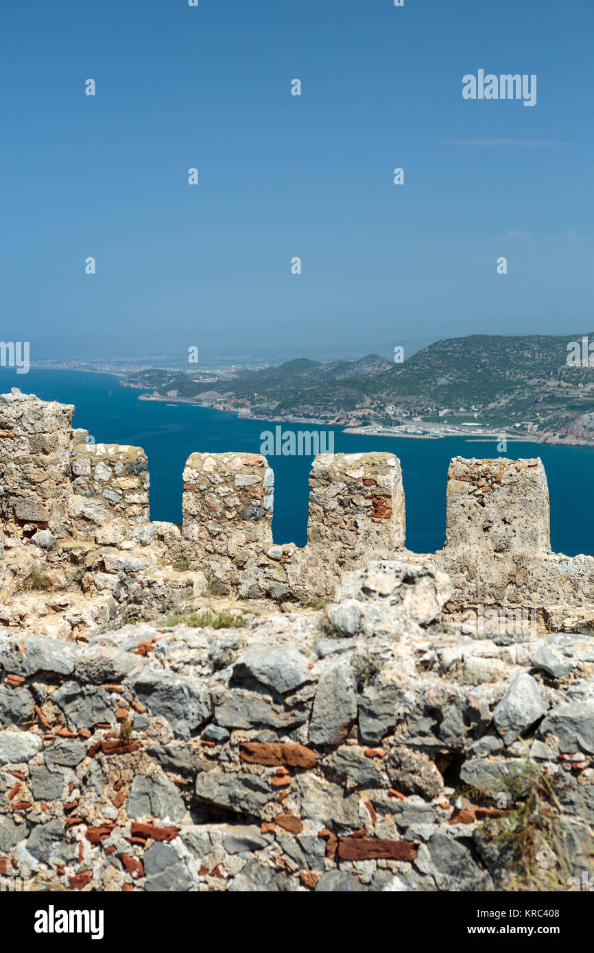 Castle of Alanya built on rocks and beach of Cleopatra, Antalya, Turkey ...