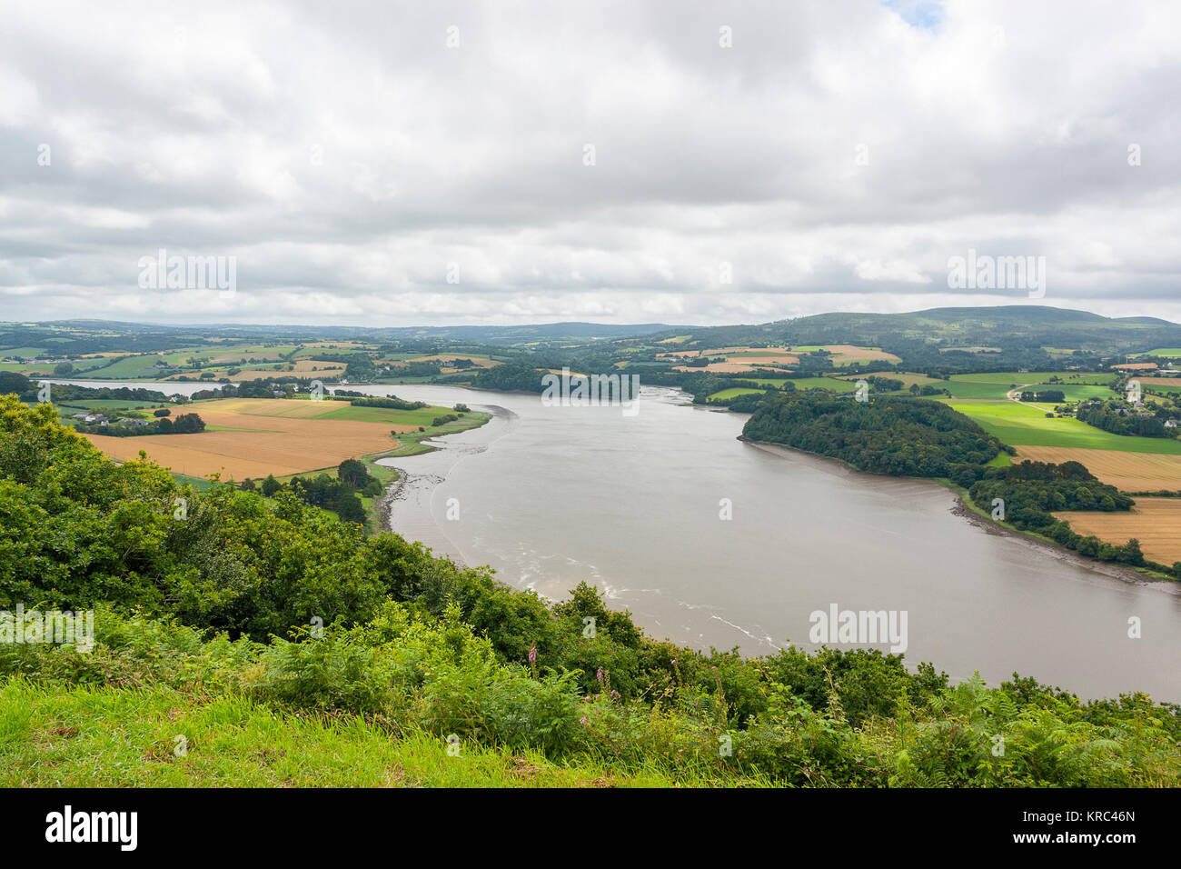 high angle waterside scenery around the Aulne river in Brittany, France ...