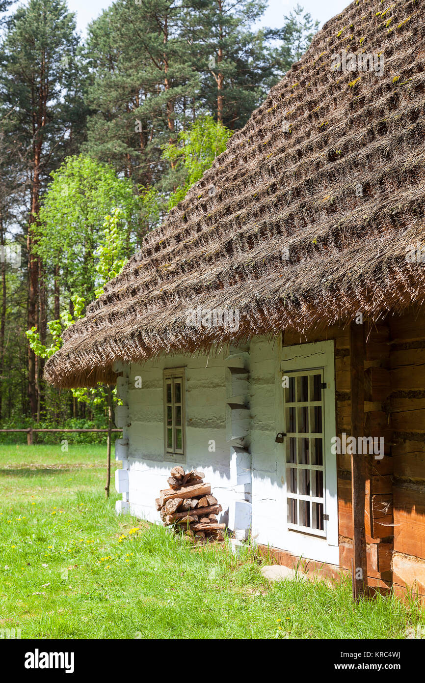 old traditional wooden polish cottage in open-air museum, Ethnographic ...