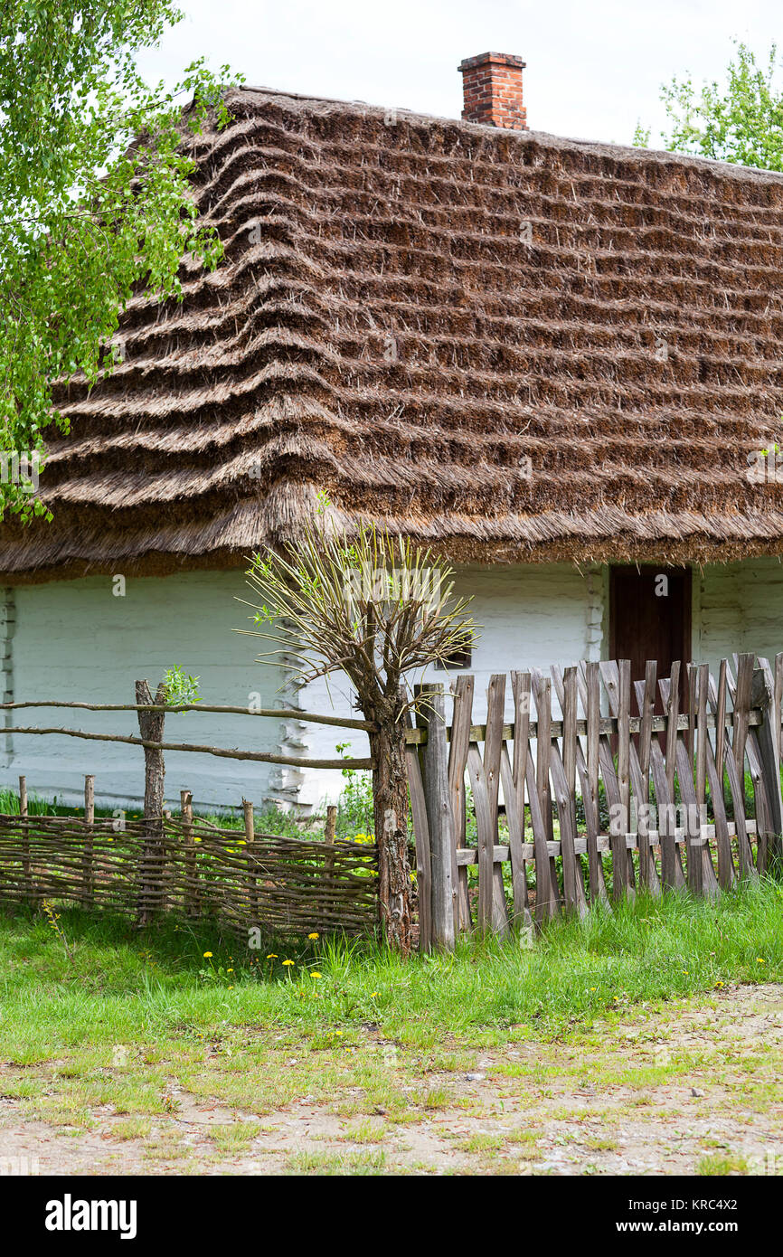 old traditional wooden polish cottage in open-air museum, Ethnographic ...