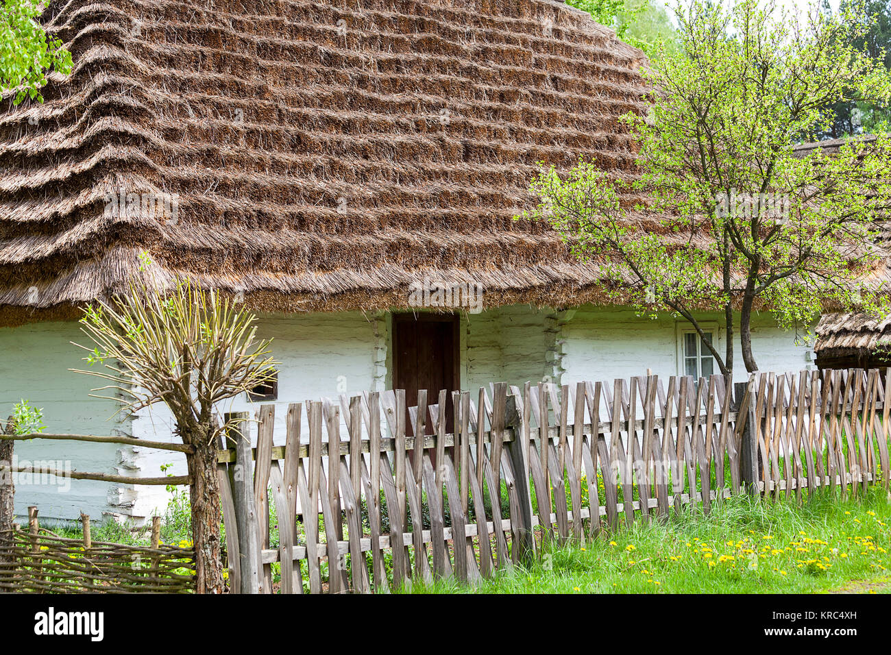 old traditional wooden polish cottage in open-air museum, Ethnographic ...
