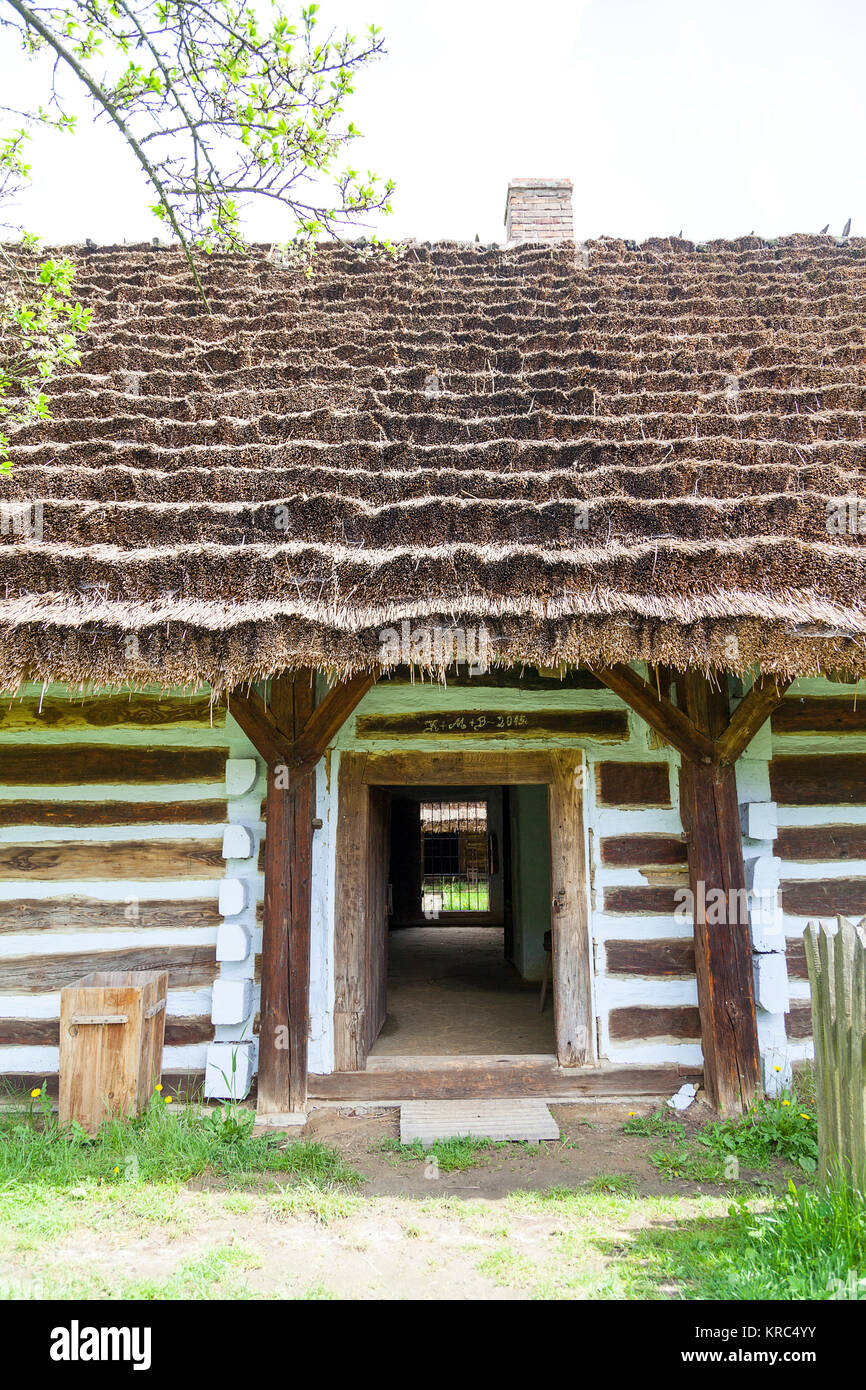 old traditional wooden polish cottage in open-air museum, Ethnographic ...