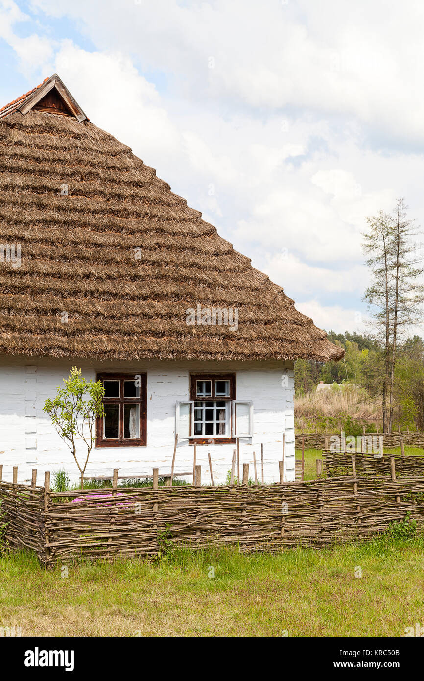 old traditional wooden polish cottage in open-air museum, Ethnographic ...