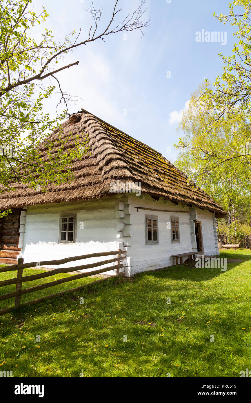 old traditional wooden polish cottage in open-air museum, Ethnographic ...