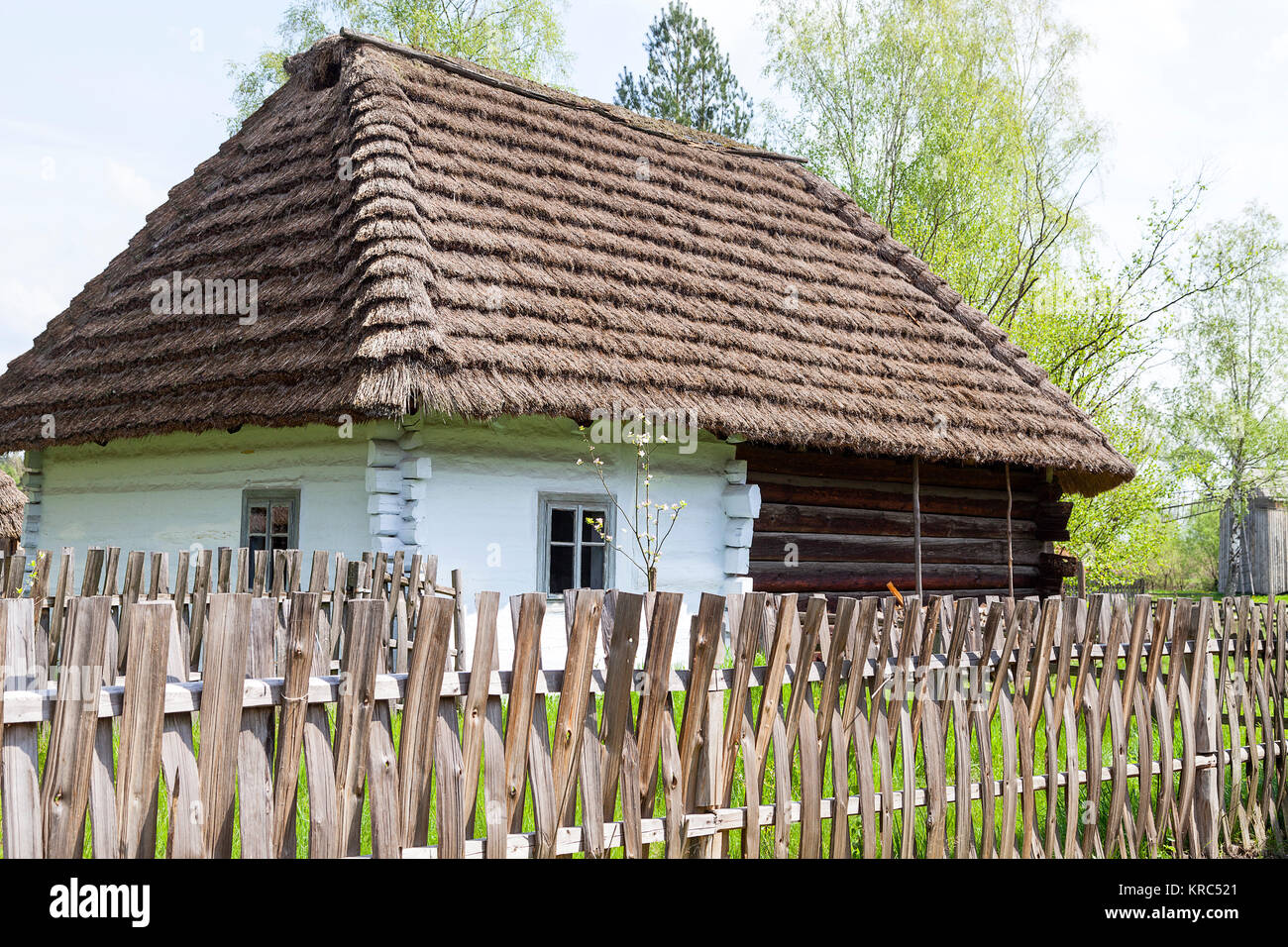 old traditional wooden polish cottage in open-air museum, Ethnographic ...