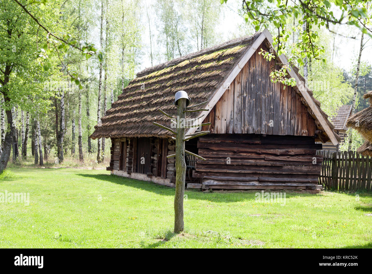 old traditional wooden polish cottage in open-air museum, Ethnographic ...