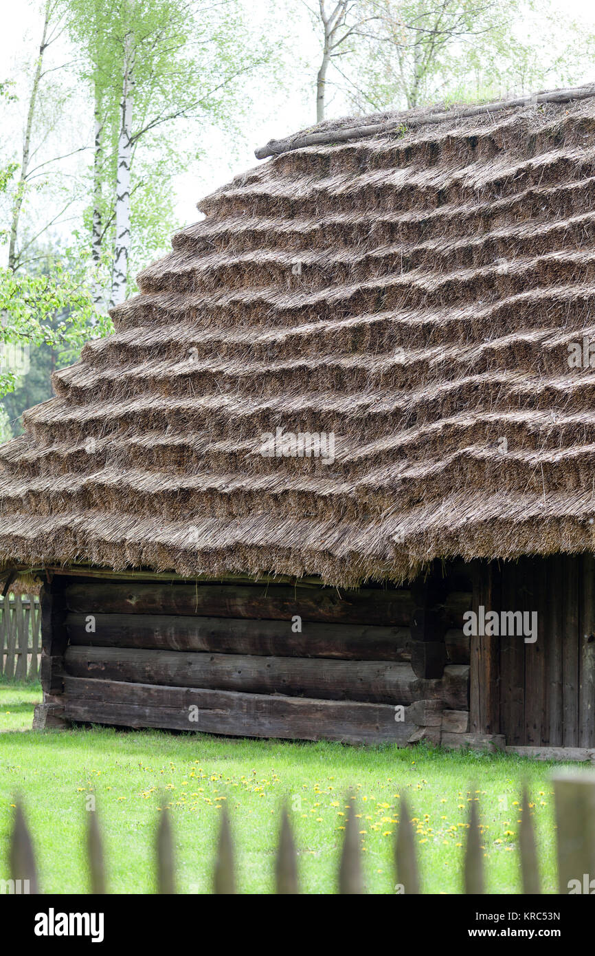old traditional wooden polish cottage in open-air museum, Ethnographic ...