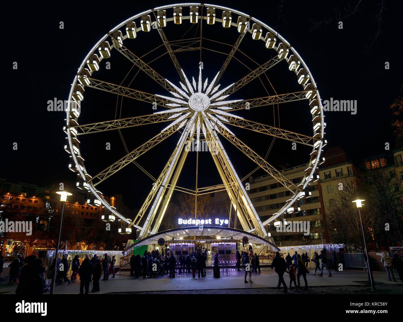 BUDAPEST, HUNGARY - DECEMBER 17: The Budapest Eye with a big snowflake ...