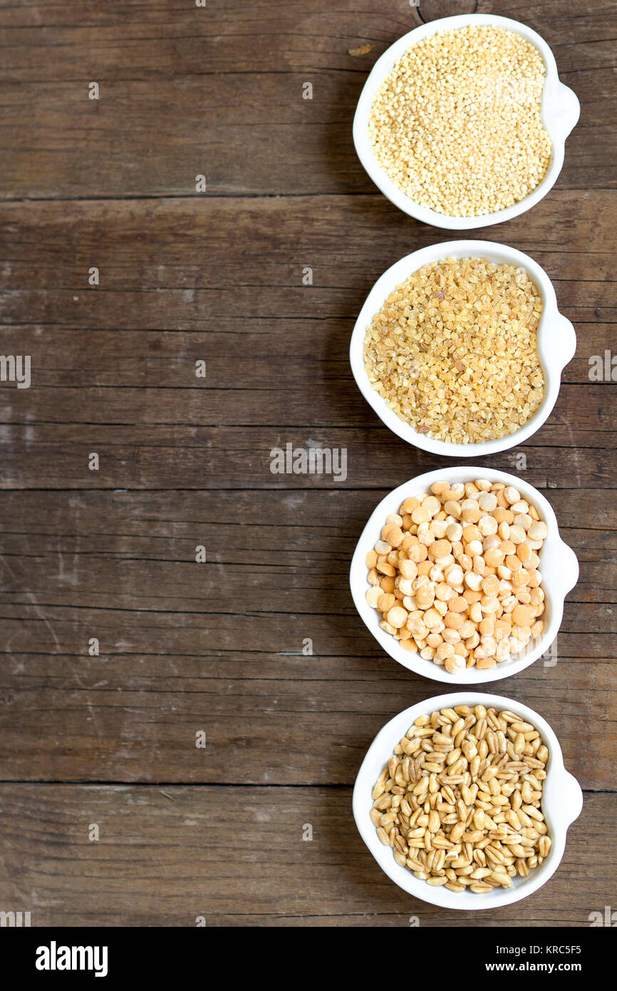 Millet, spelt, bulgur and yellow peas Stock Photo - Alamy