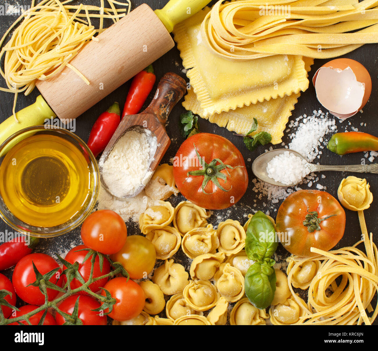Fresh pasta and ingredients Stock Photo - Alamy