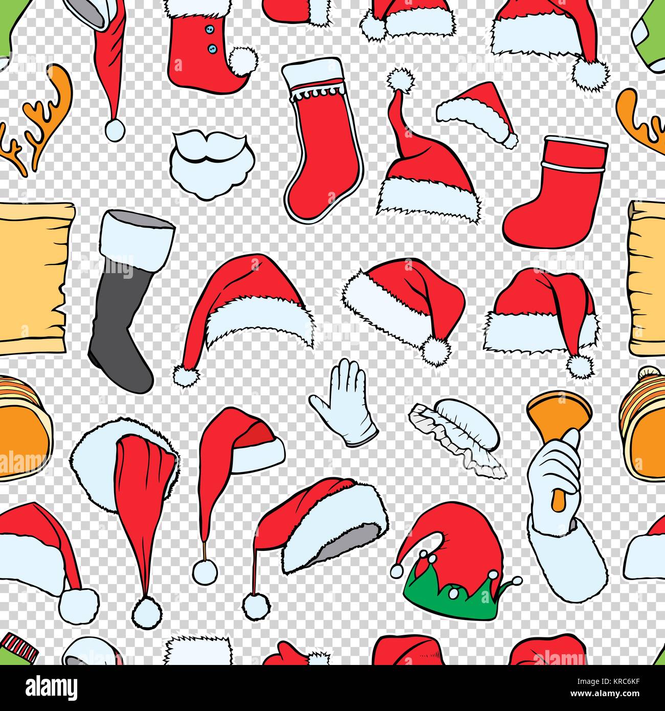 Christmas seamless texture with socks and red caps. Vector illustration ...