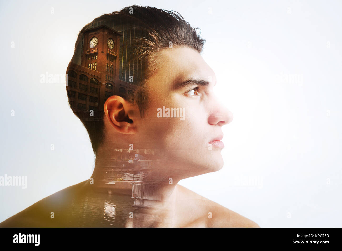 Pleasant handsome man turning his head Stock Photo - Alamy