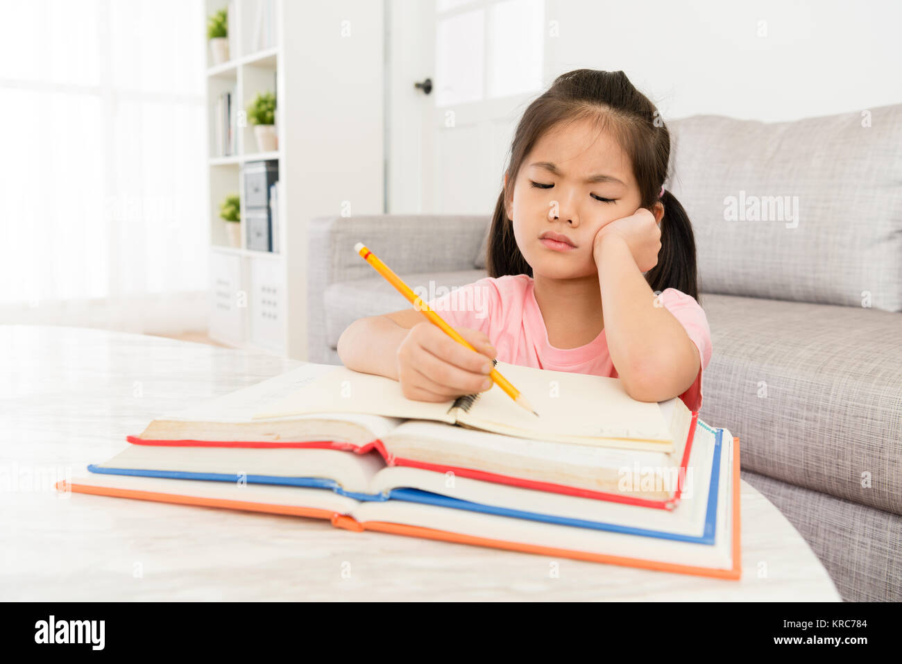 beautiful young children little girl preparing back to school study and ...